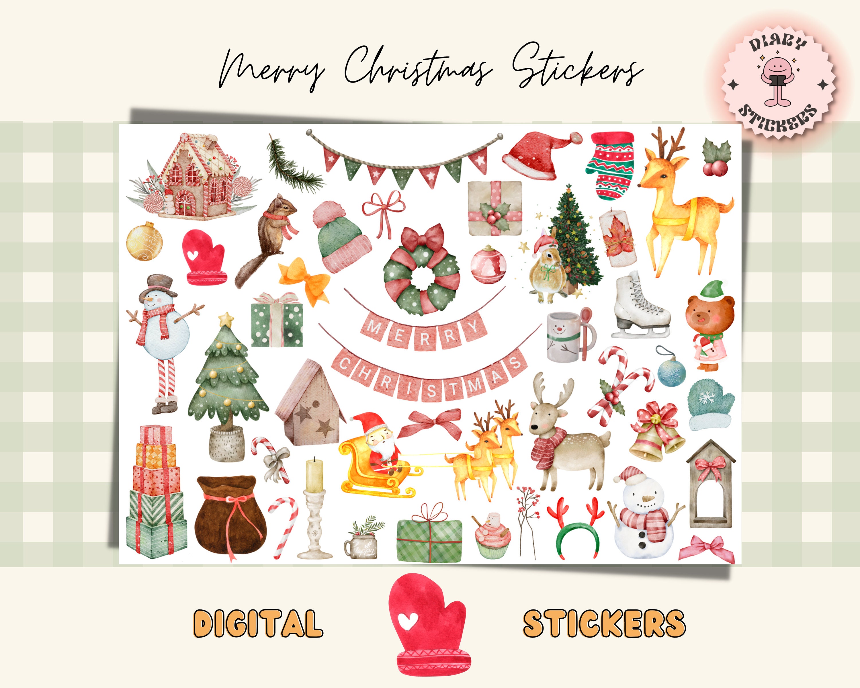 Watercolor Christmas Digital Stickers, Christmas Stickers, Holiday ...