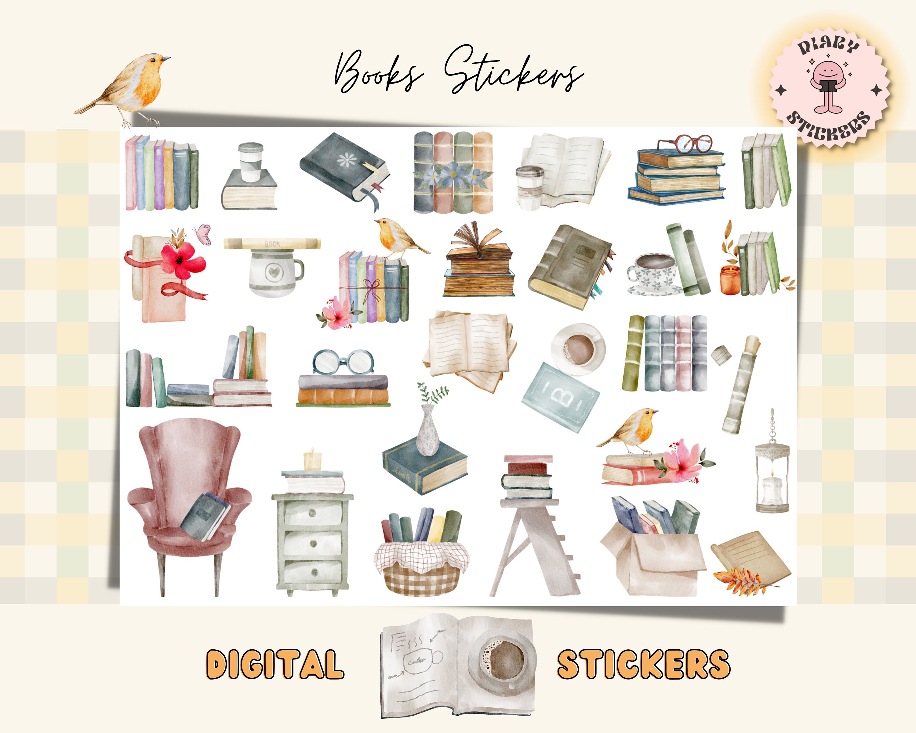 Books Digital Stickers for Goodnotes, Pre-cropped Digital Planner ...
