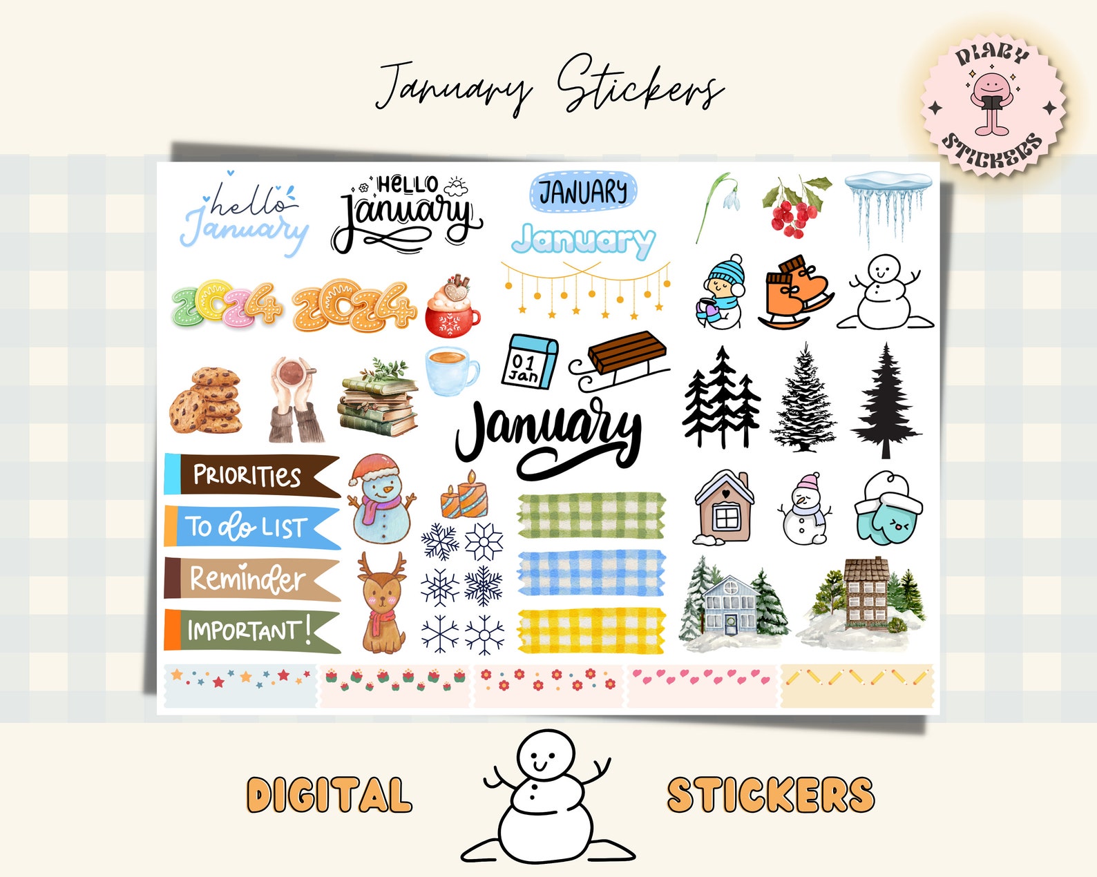 Month of January Digital Stickers for Goodnotes, January Pre-cropped ...