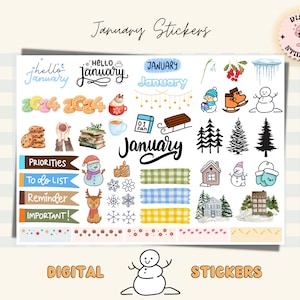 Month of January Digital Stickers for Goodnotes, January Pre-cropped ...