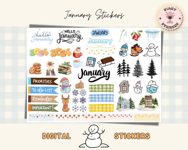 Month of January Digital Stickers for Goodnotes, January Pre-cropped ...