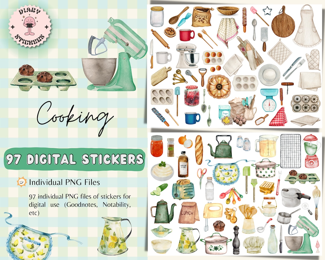 Cooking Digital Stickers for Goodnotes, Kitchen Pre-cropped Digital ...