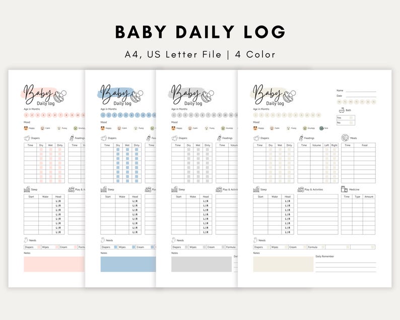 Baby Daily Log Tracker, Newborn Diary Chart, Printable Baby Care Log ...