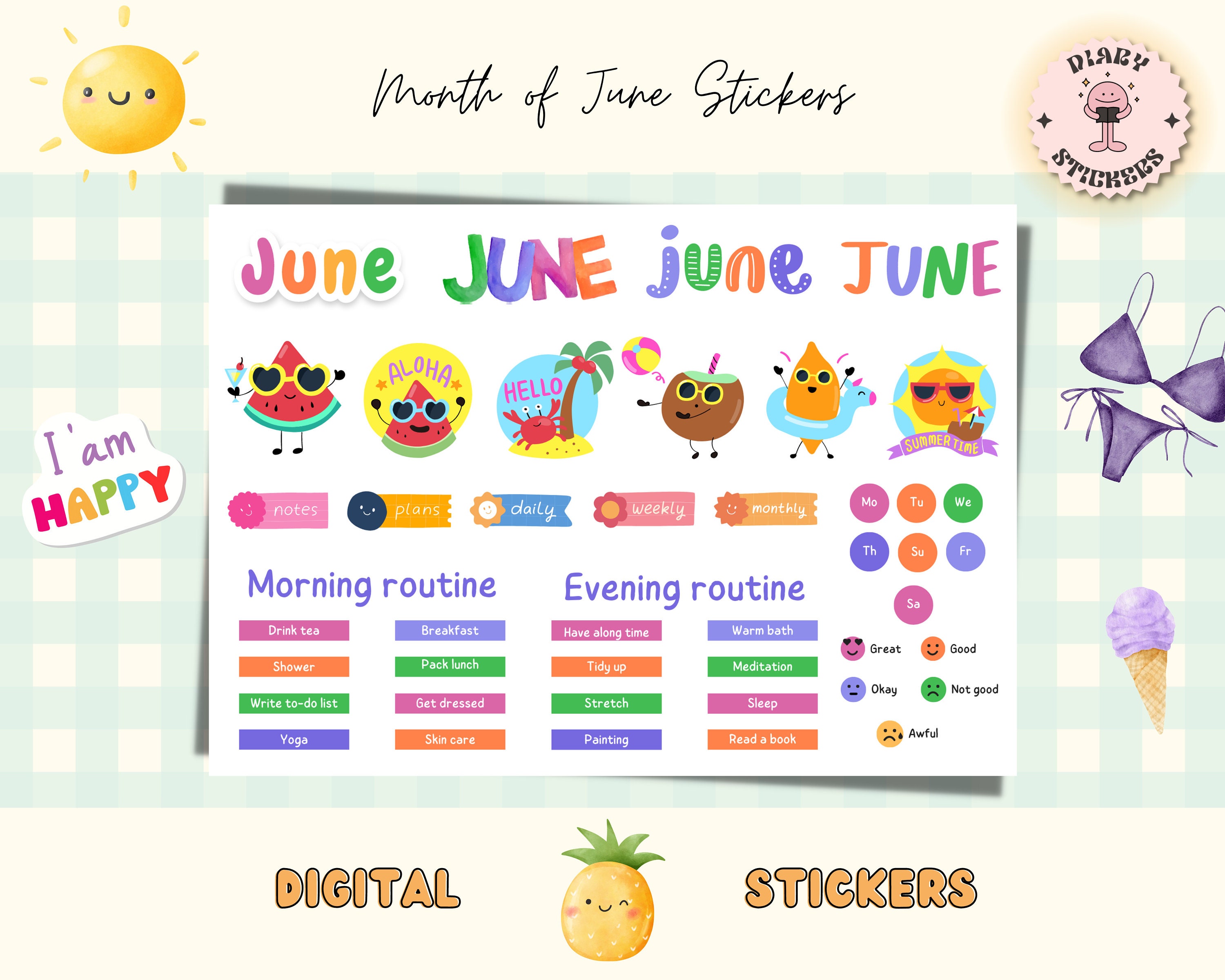 June Digital Stickers for Goodnotes, Month of June, Monthly Stickers ...