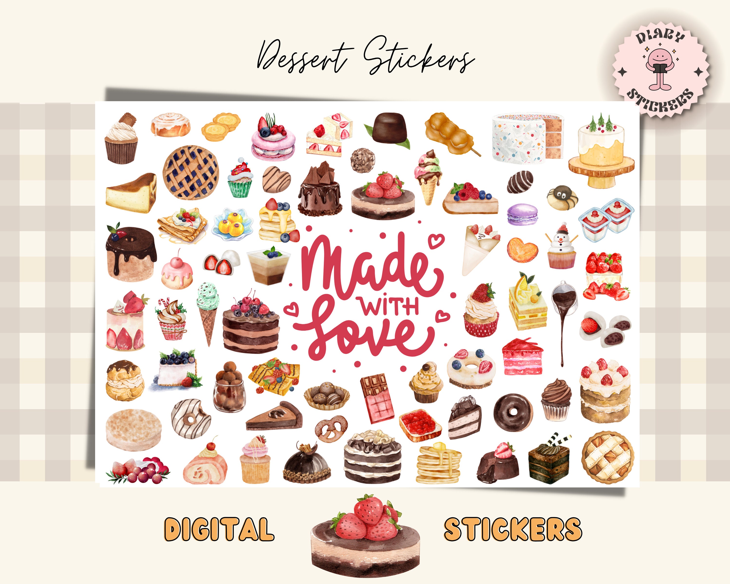 Dessert Digital Stickers for Goodnotes, Dessert Pre-cropped Digital ...
