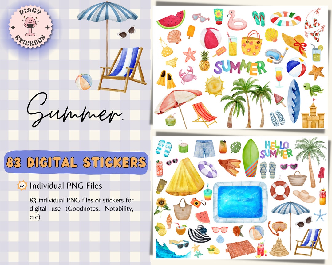 Summer Vacation Stickers, Goodnotes, Onenote, iPad (PNG, Goodnotes File ...