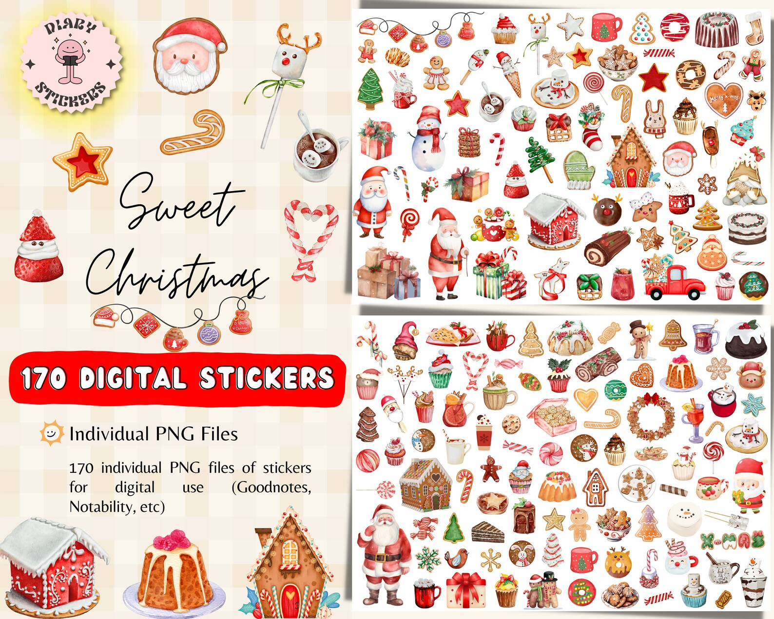 Sweet Christmas Digital Stickers, Holiday Watercolor Decorations ...