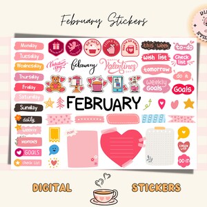 Month of February Digital Stickers for Goodnotes, February Pre-cropped ...
