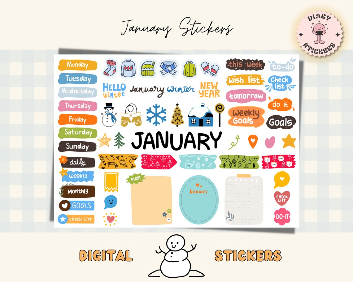 Month of January Digital Stickers for Goodnotes, January Pre-cropped ...
