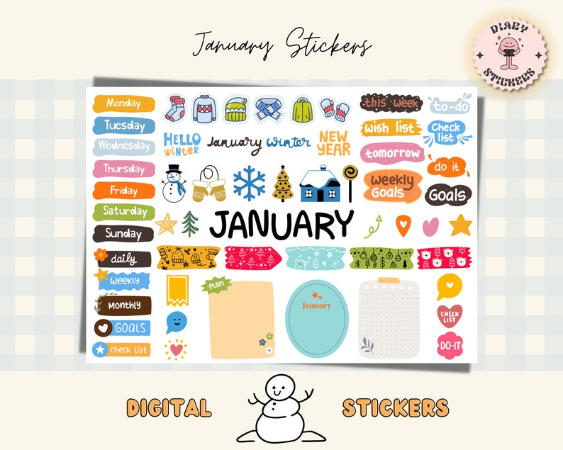 Month of January Digital Stickers for Goodnotes, January Pre-cropped ...