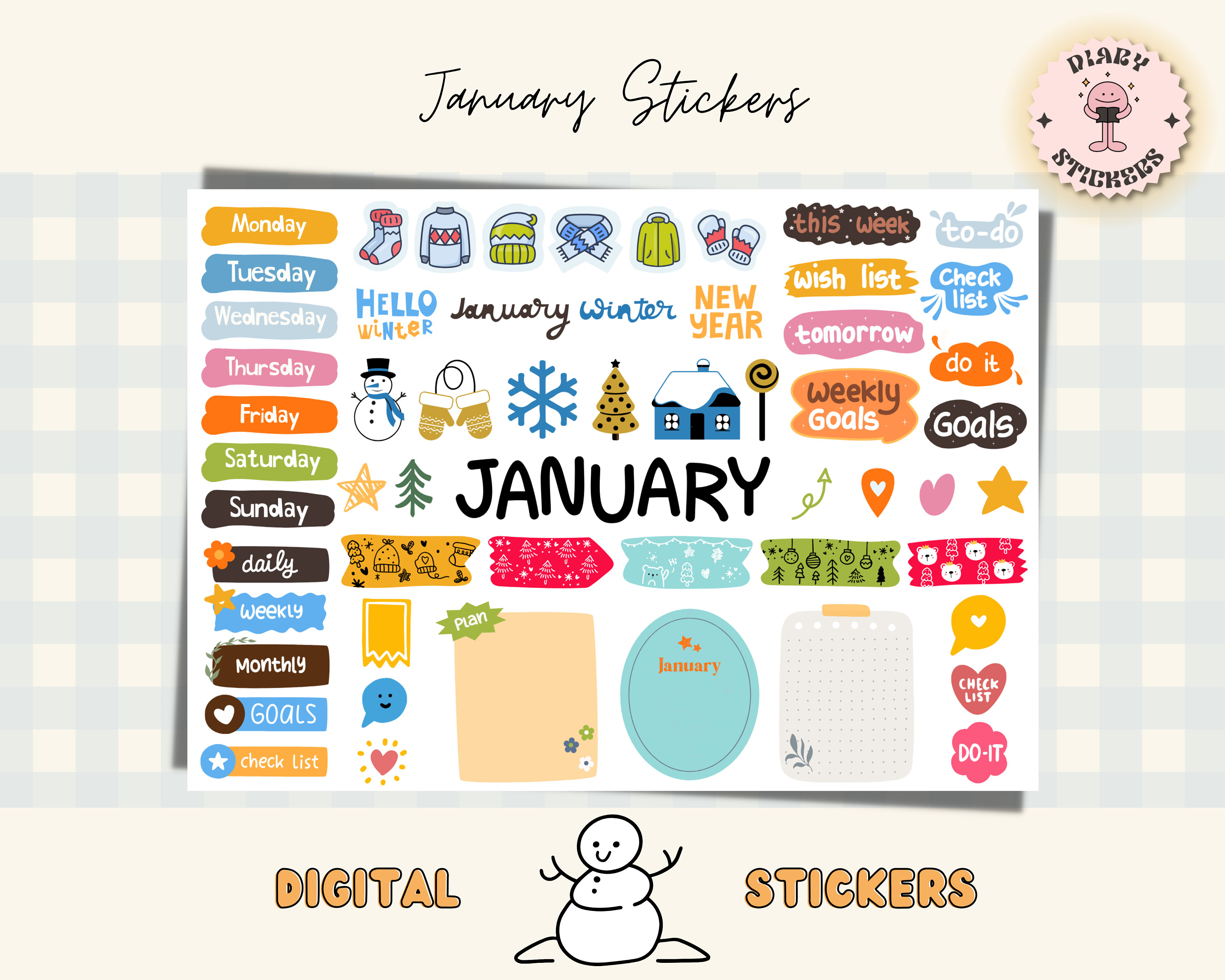 Month of January Digital Stickers for Goodnotes, January Pre-cropped ...