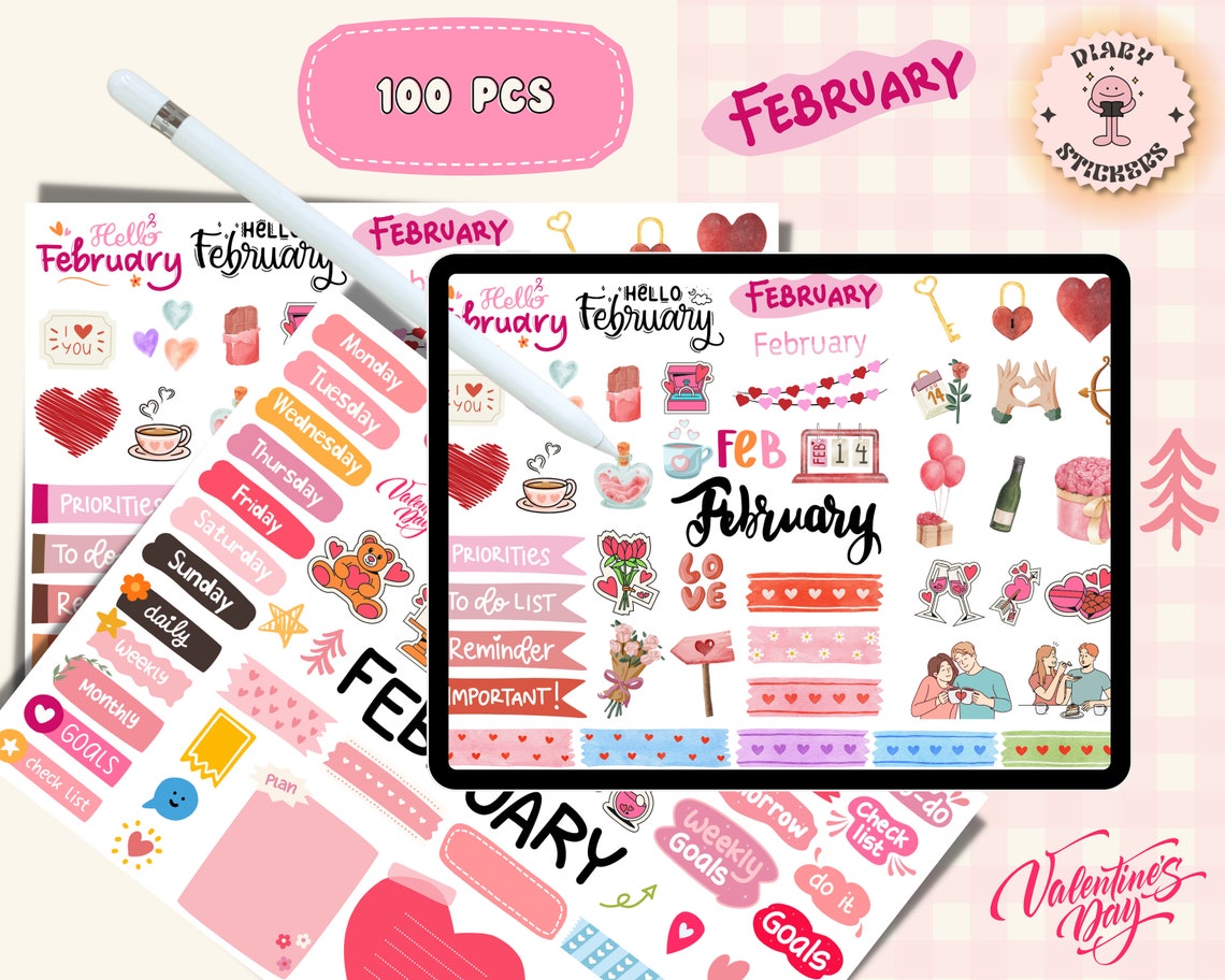 February Planner Stickers, Goodnotes Pre-cropped Stickers, 2025-2026 ...