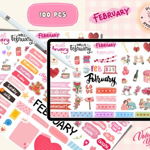 Month of February Digital Stickers for Goodnotes, February Pre-cropped ...
