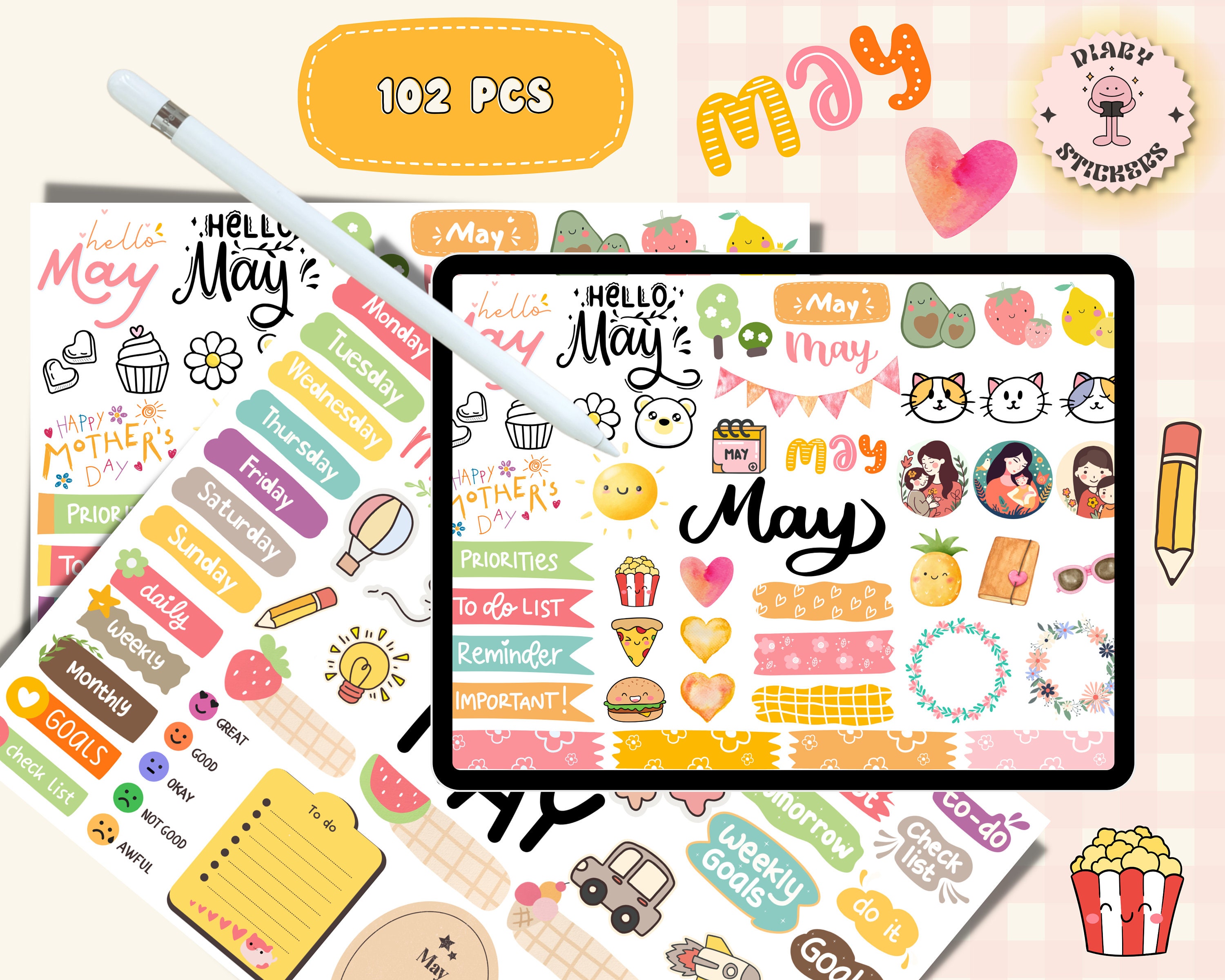 Month of May Digital Stickers for Goodnotes, May Pre-cropped Digital ...