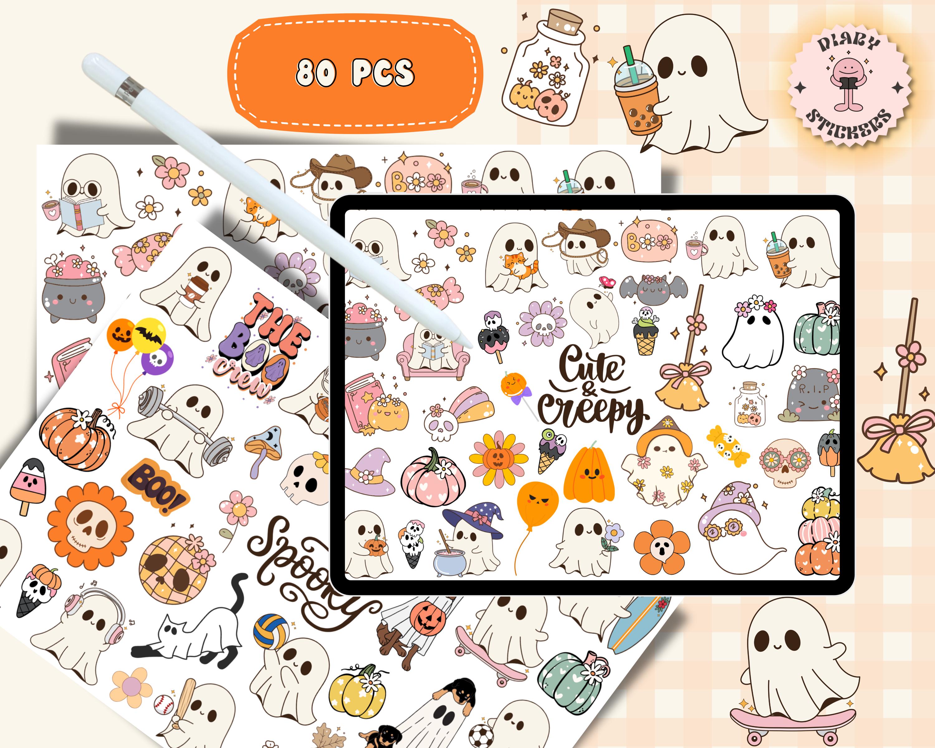 Cute Creepy Retro Halloween Stickers for Digital Planner, Goodnotes ...