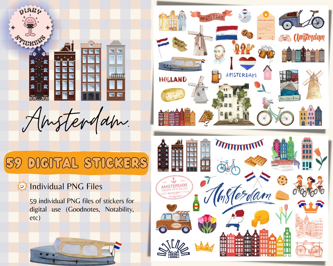 Amsterdam Digital Stickers, Digital Stickers for Planners, Watercolor ...