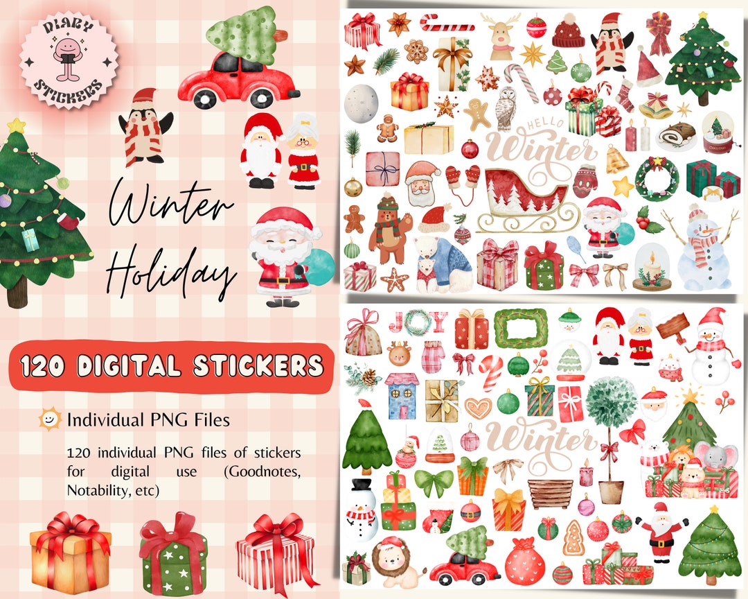 Winter Holiday Digital Stickers, Christmas Stickers, Holiday Stickers ...