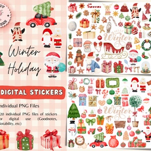 Winter Holiday Digital Stickers, Christmas Stickers, Holiday Stickers ...