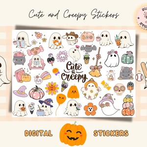 Cute Creepy Retro Halloween Stickers for Digital Planner, Goodnotes ...