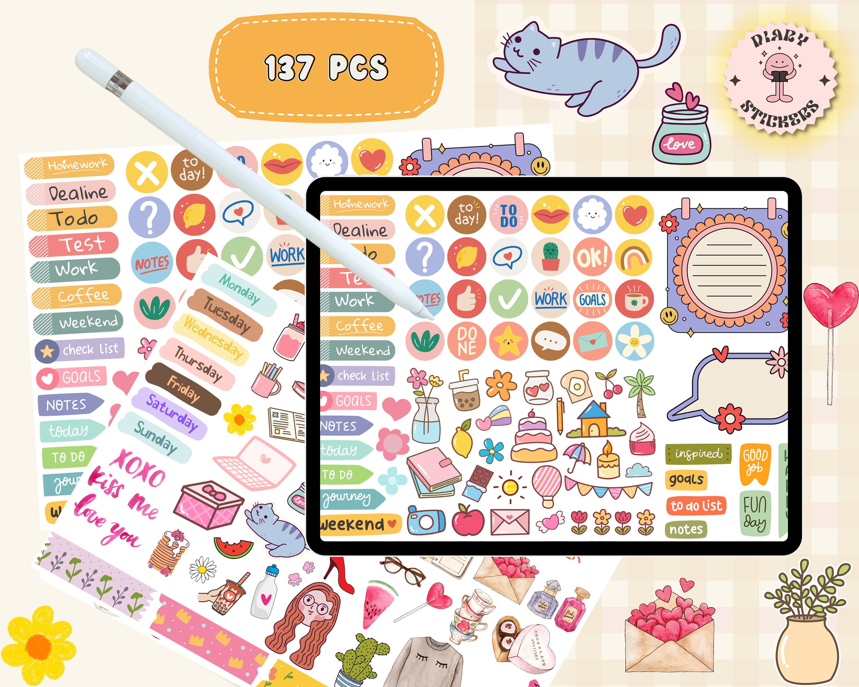 Everyday Digital Stickers for Goodnotes, Daily Life Pre-cropped Digital ...