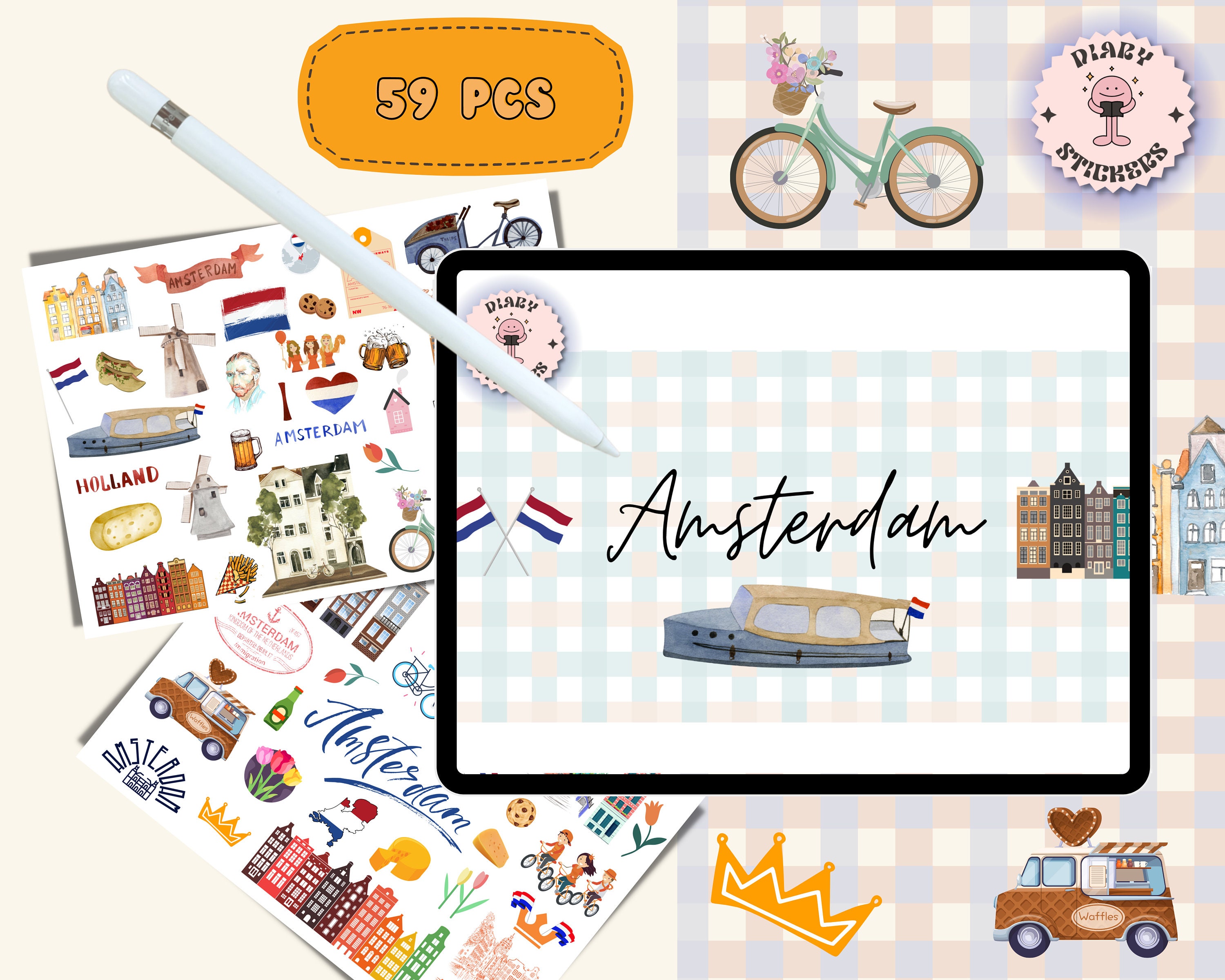 Amsterdam Digital Stickers, Digital Stickers for Planners, Watercolor ...