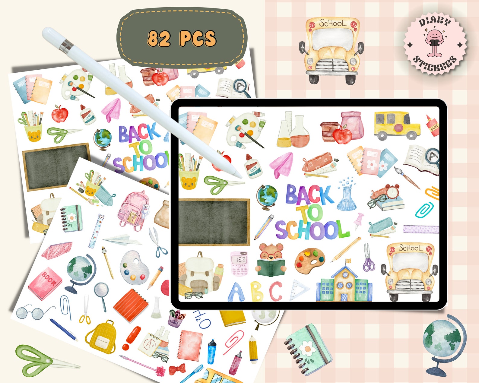 School Bundle, Back to School Clipart Png, School Supplies, School Bus ...
