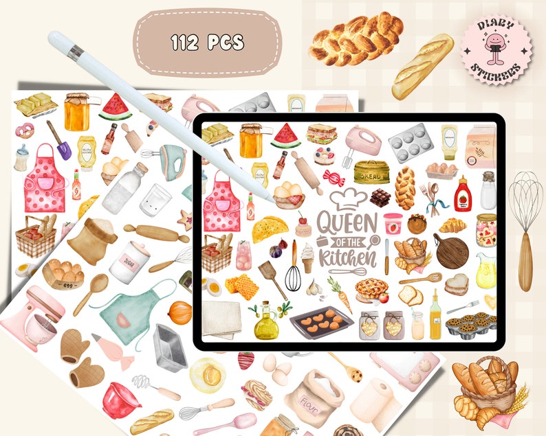 Baking Digital Stickers for Goodnotes, Kitchen Pre-cropped Digital ...