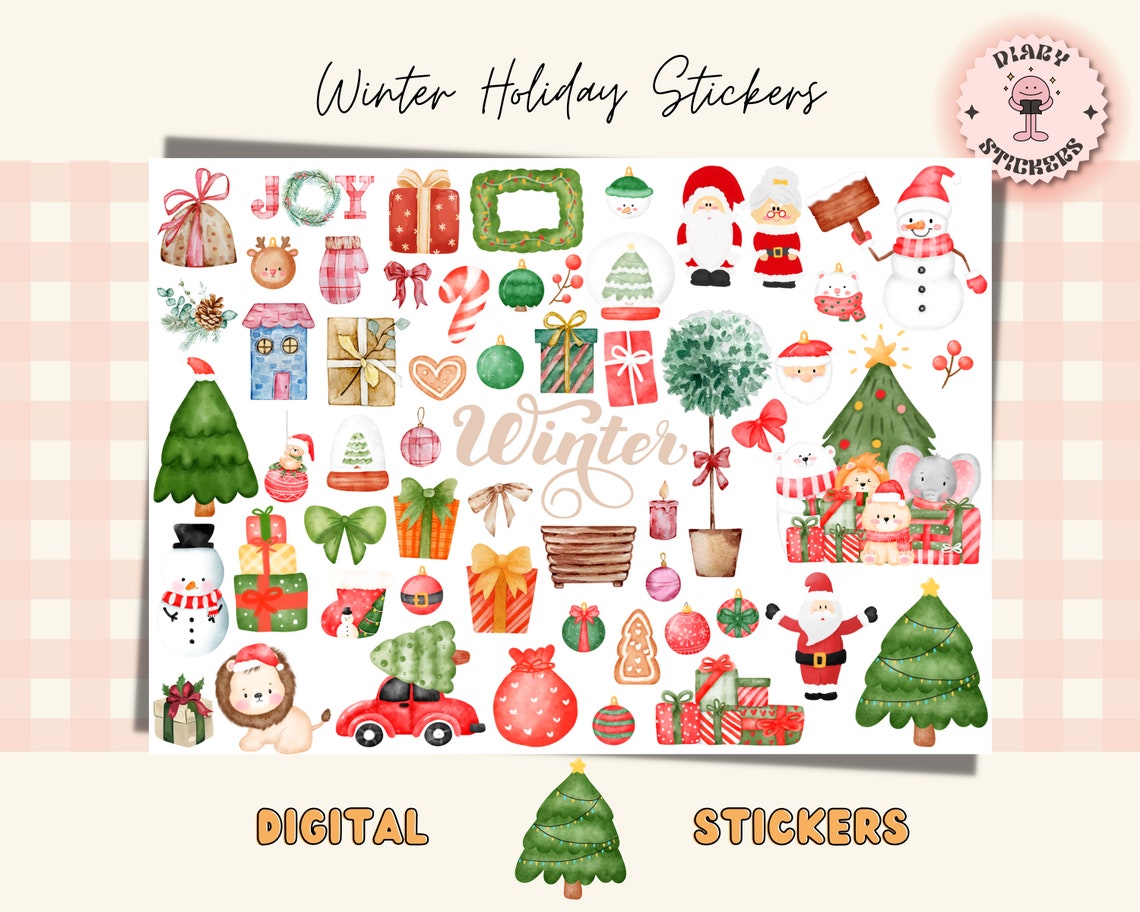 Winter Holiday Stickers, Christmas Clipart, Goodnotes Stickers (digital ...
