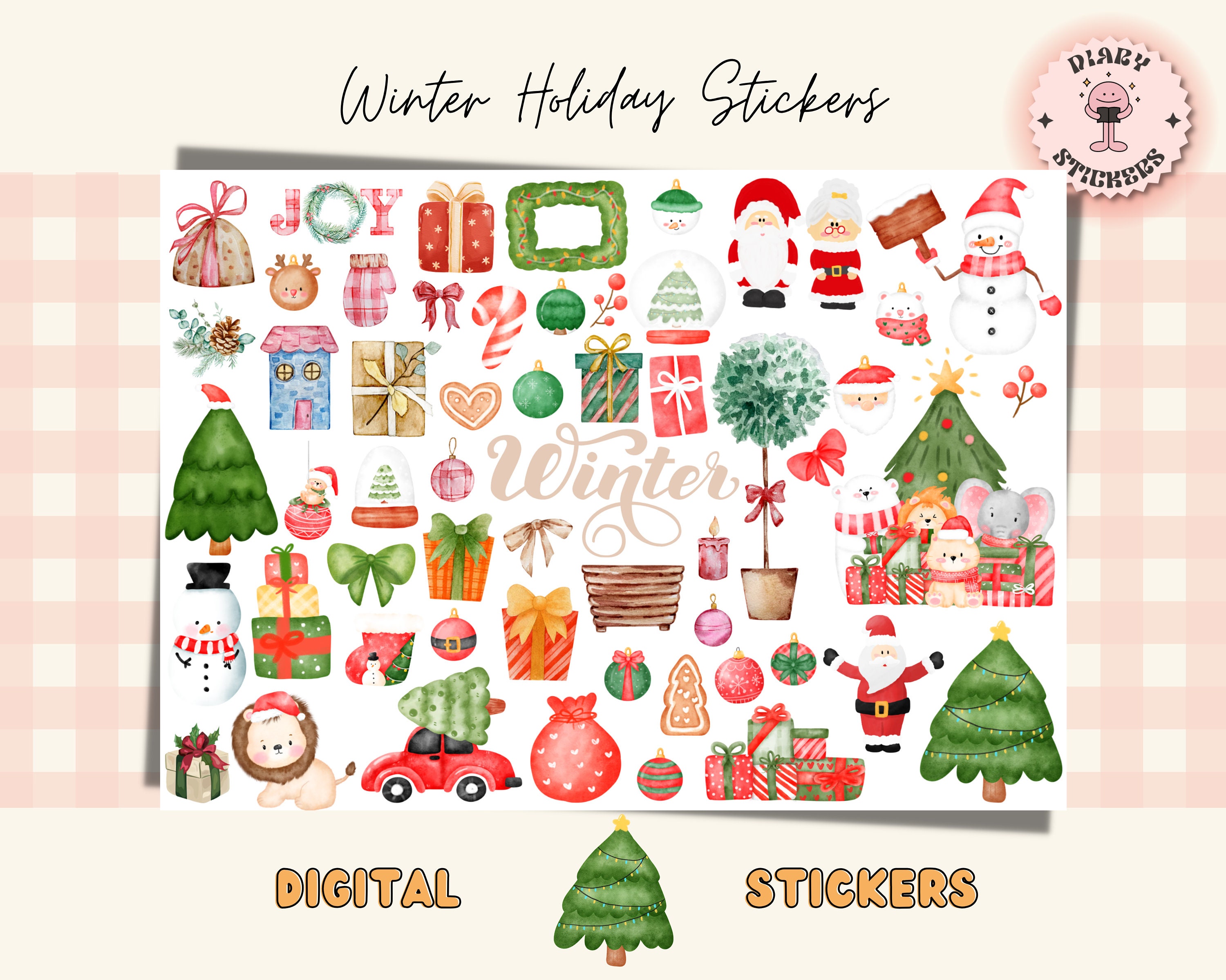 Winter Holiday Digital Stickers, Christmas Stickers, Holiday Stickers ...