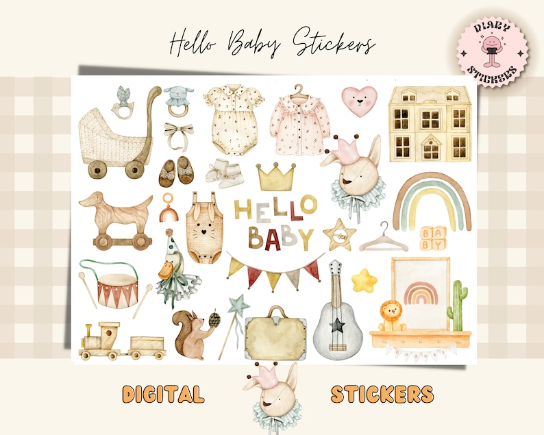 Hello Baby Digital Stickers, Digital Stickers for Planners, Newborn ...