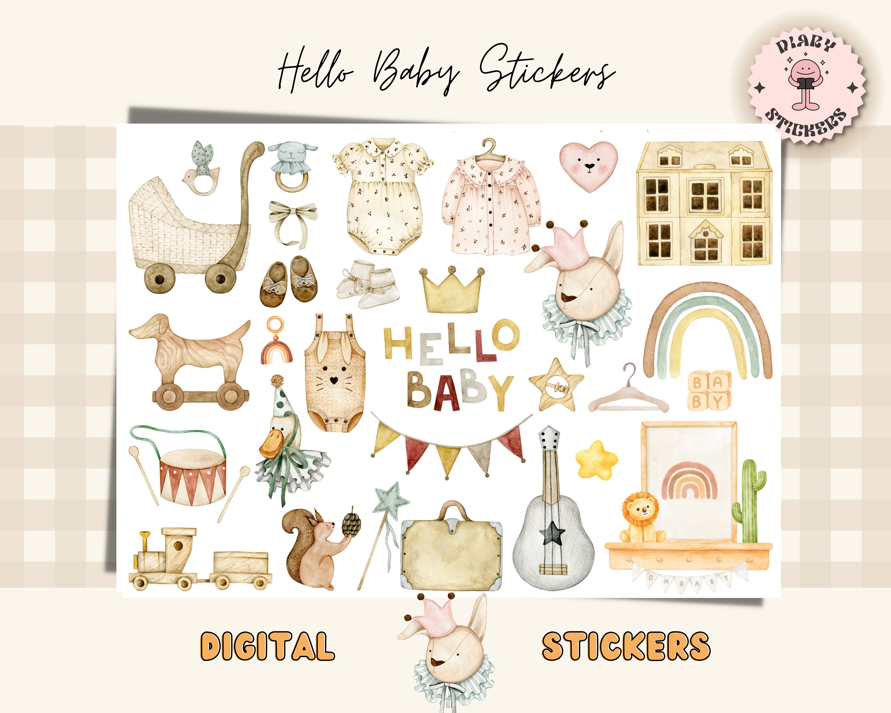 Hello Baby Digital Stickers, Digital Stickers for Planners, Newborn ...