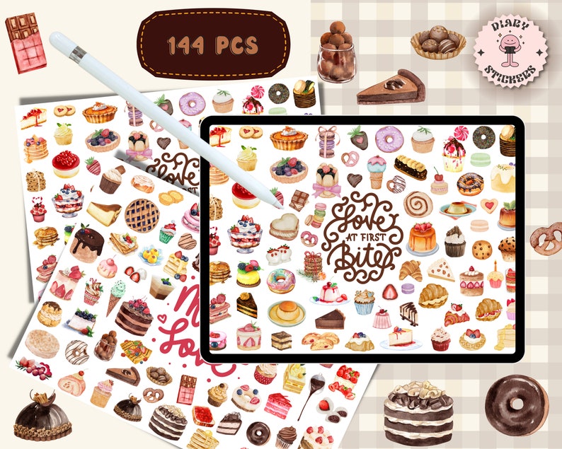 Dessert Digital Stickers for Goodnotes, Dessert Pre-cropped Digital ...