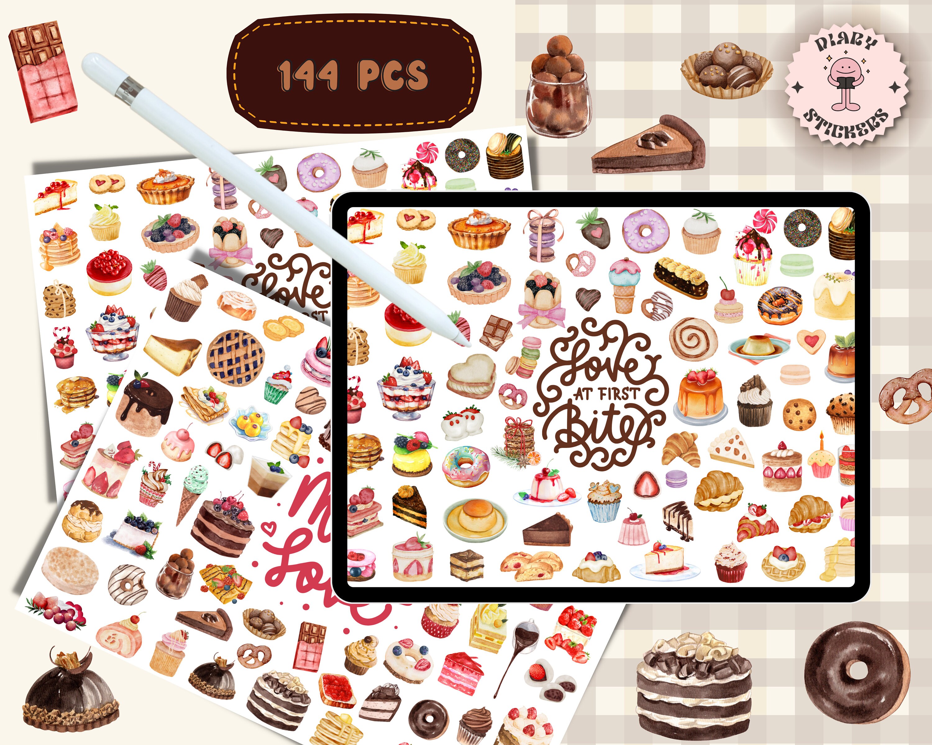 Dessert Digital Stickers for Goodnotes, Dessert Pre-cropped Digital ...