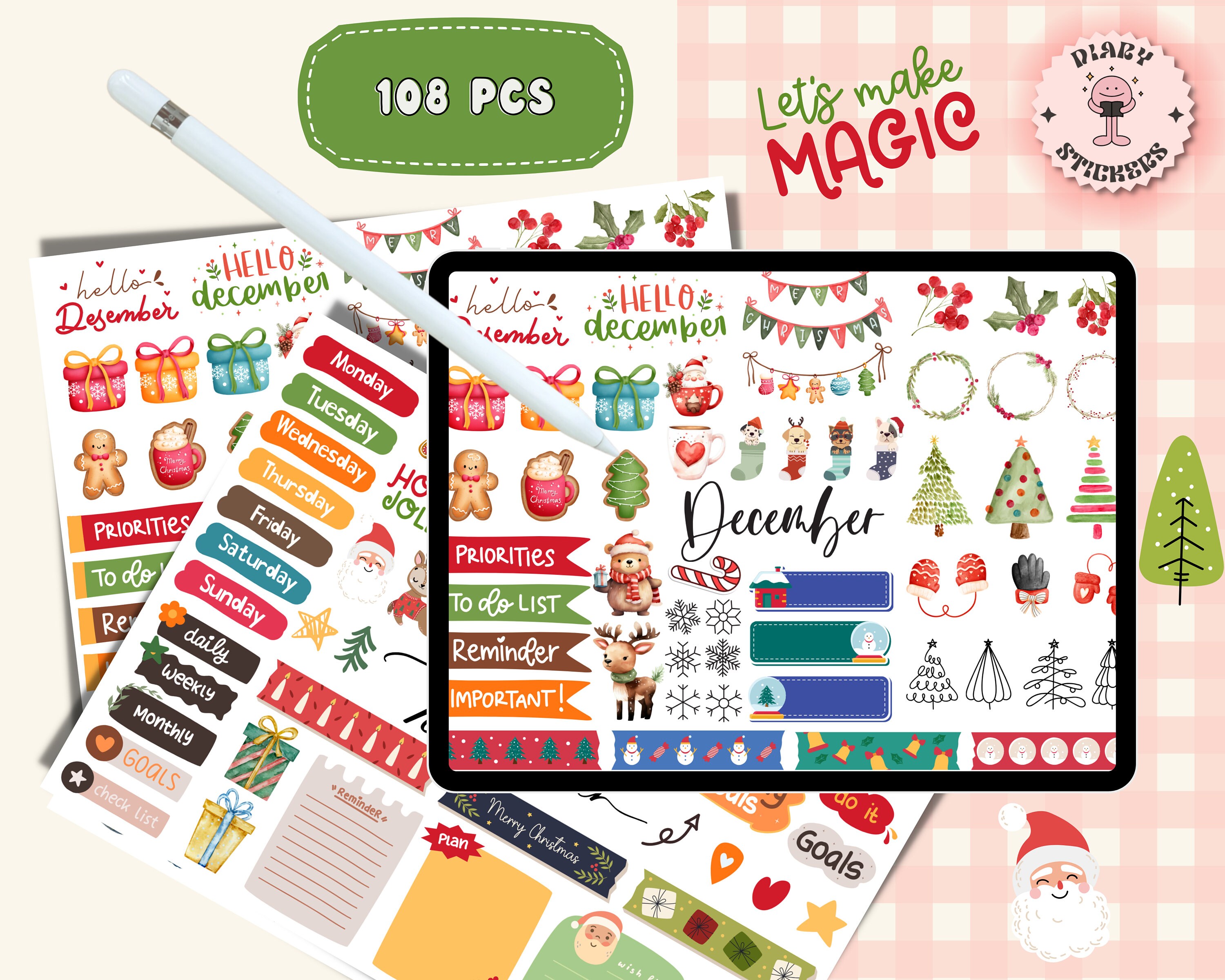 December Digital Stickers, Christmas Stickers, Holiday Stickers ...