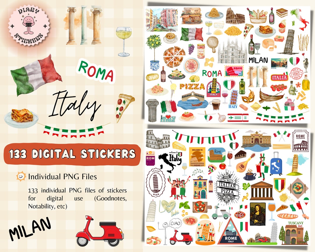 Italy Digital Stickers for Goodnotes, Italy Travel Pre-cropped Digital ...