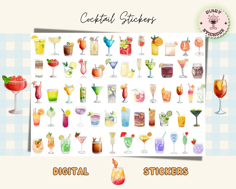 120 Cocktail Drink Digital Stickers for Goodnotes, Cocktail Pre-cropped ...