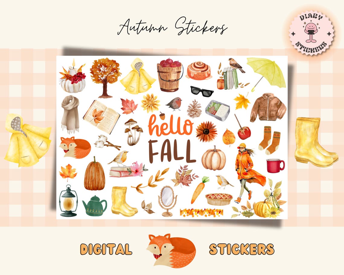 Autumn Digital Stickers for Goodnotes, Fall Season Pre-cropped Digital ...