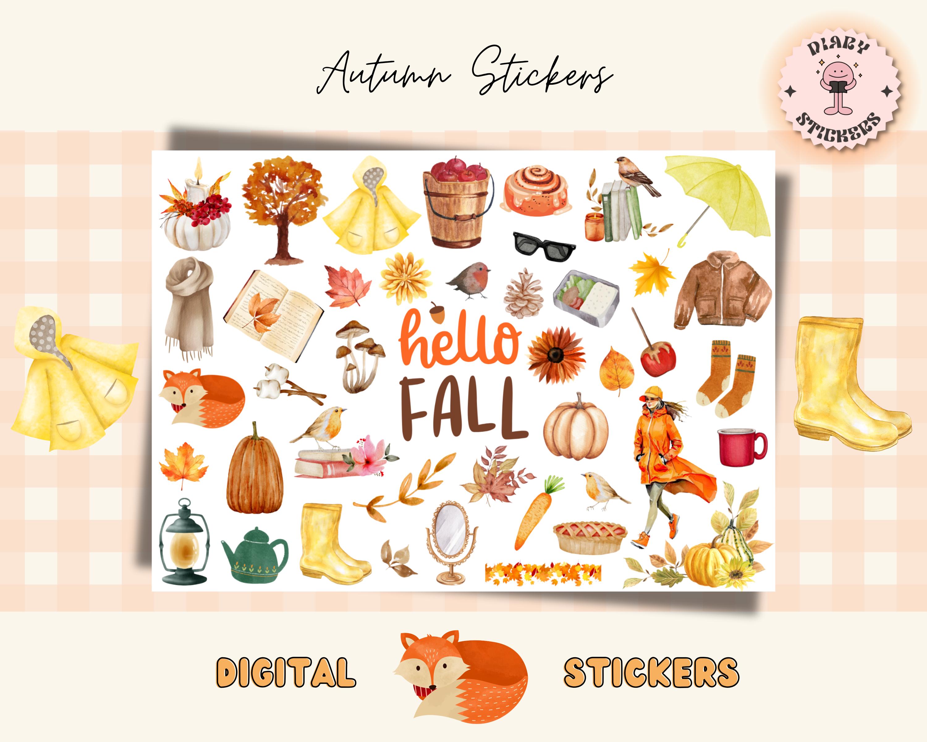 Autumn Digital Stickers for Goodnotes, Fall Season Pre-cropped Digital ...