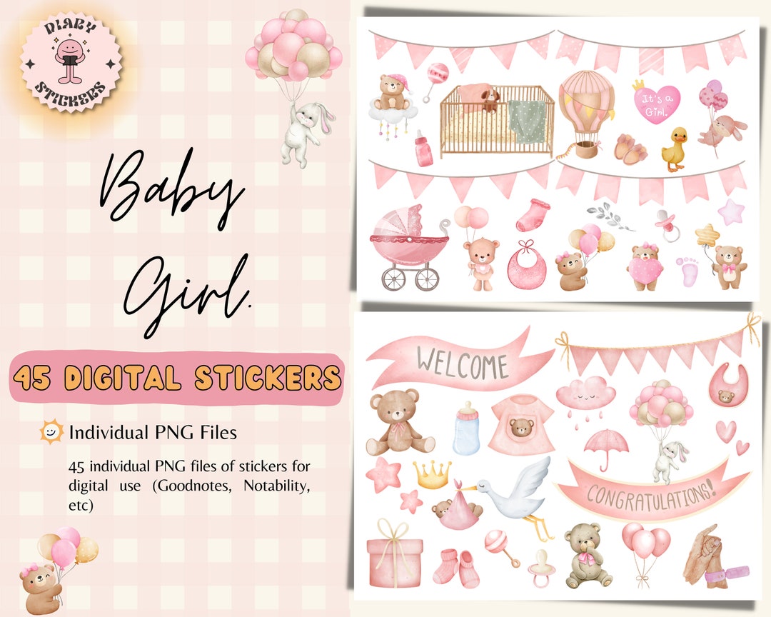 Baby Girl Digital Stickers, Digital Stickers for Planners, Baby Girl ...