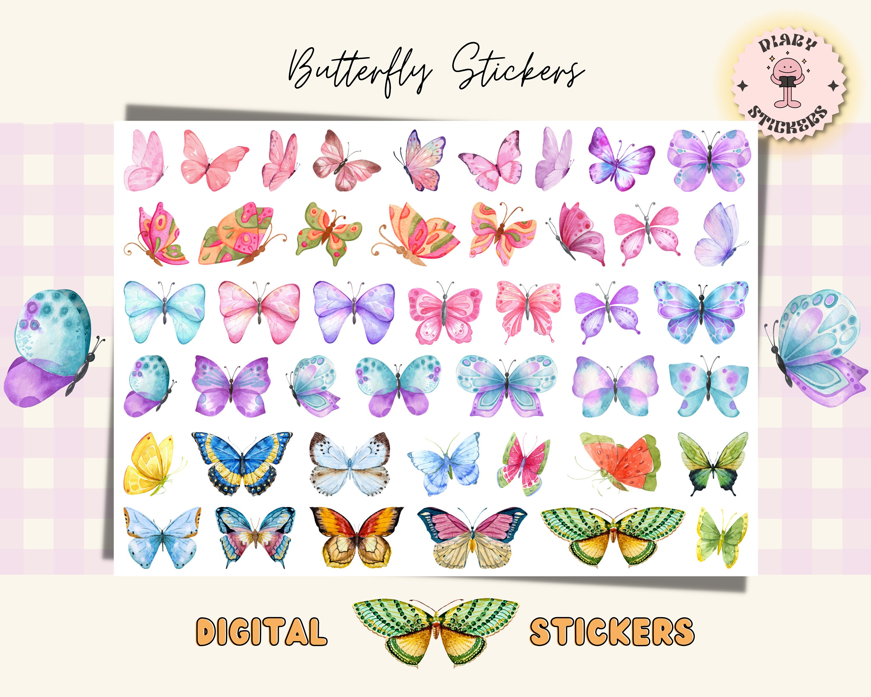 Butterfly Digital Stickers for Goodnotes, Watercolor Pre-cropped ...