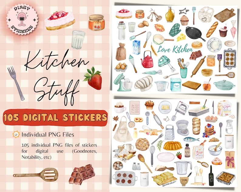 Kitchen Stuff Digital Stickers for Goodnotes, Kitchen Pre-cropped ...