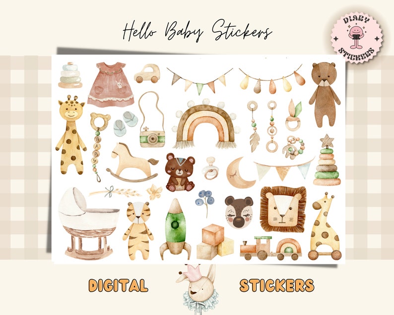Hello Baby Digital Stickers, Digital Stickers for Planners, Newborn ...