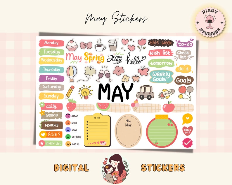 Month of May Digital Stickers for Goodnotes, May Pre-cropped Digital ...