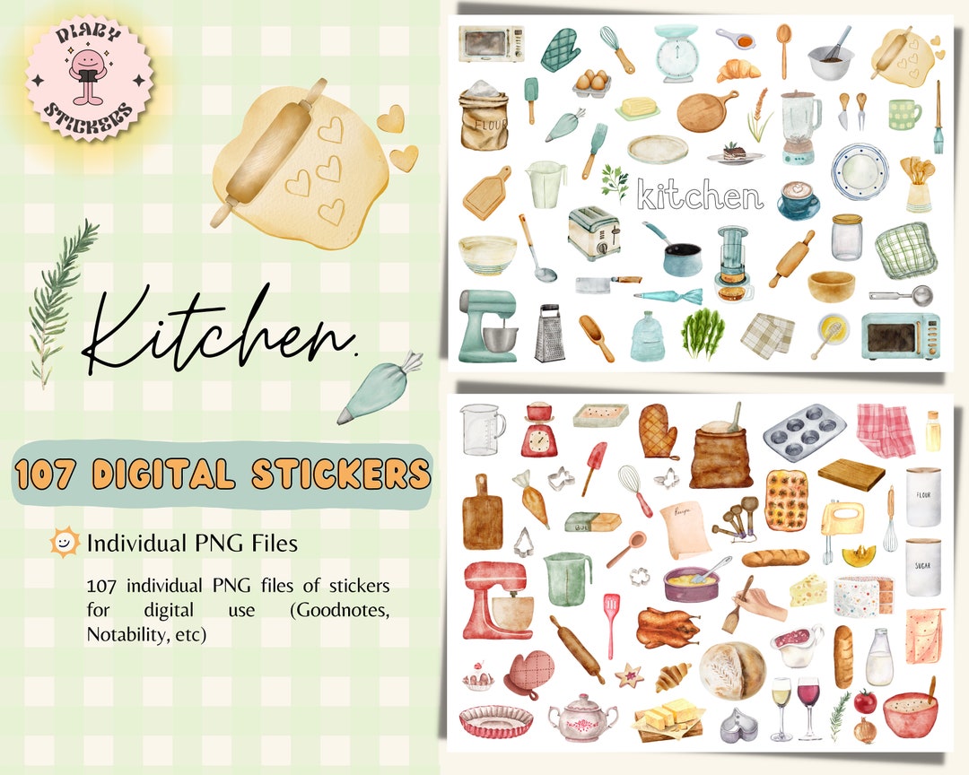 Kitchen Digital Stickers for Goodnotes, Kitchen Pre-cropped Digital ...
