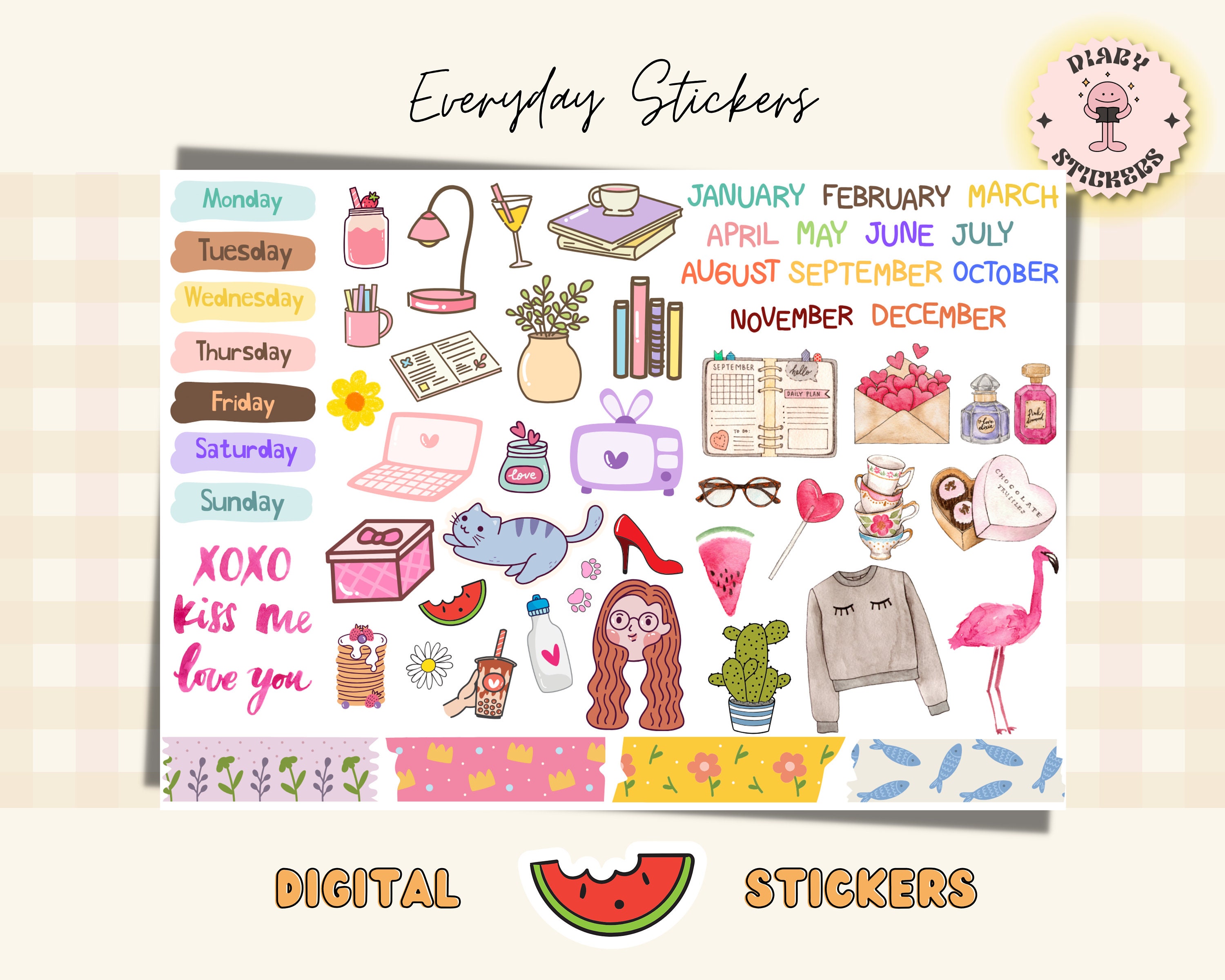 Everyday Digital Stickers for Goodnotes, Daily Life Pre-cropped Digital ...
