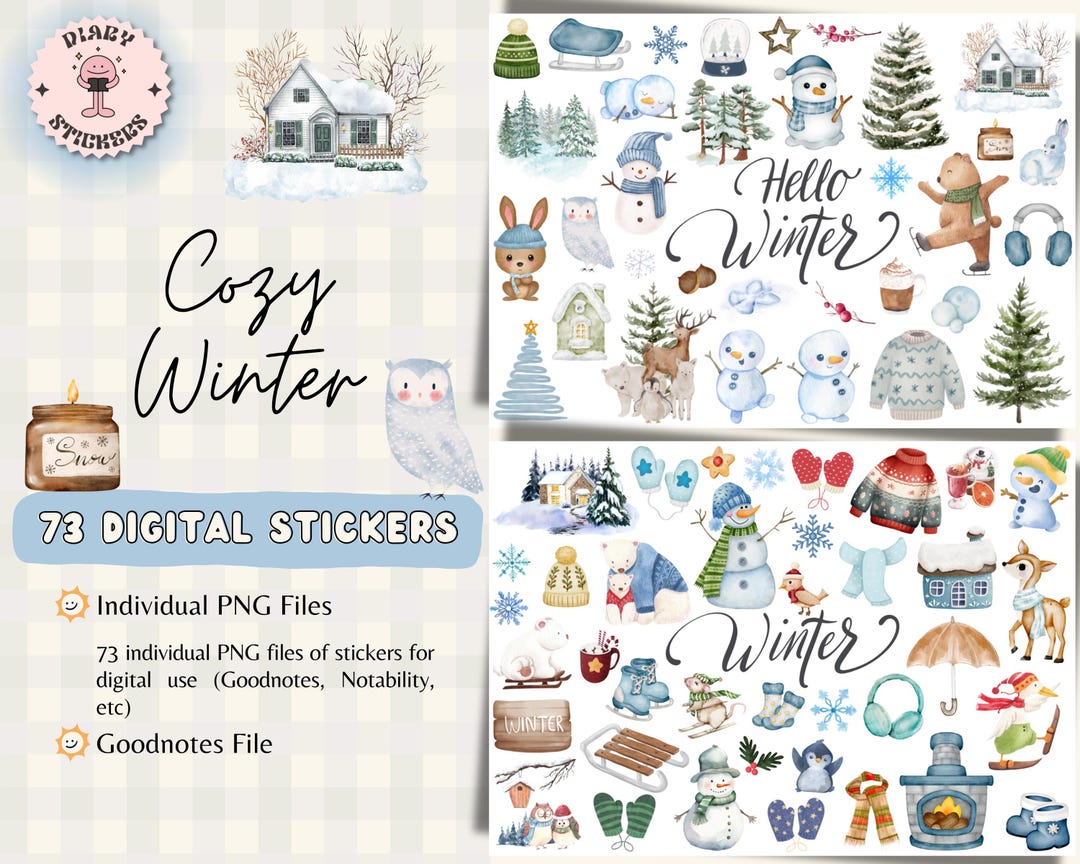 Cozy Winter Digital Stickers for Planners (goodnotes), Pre-cropped PNG ...