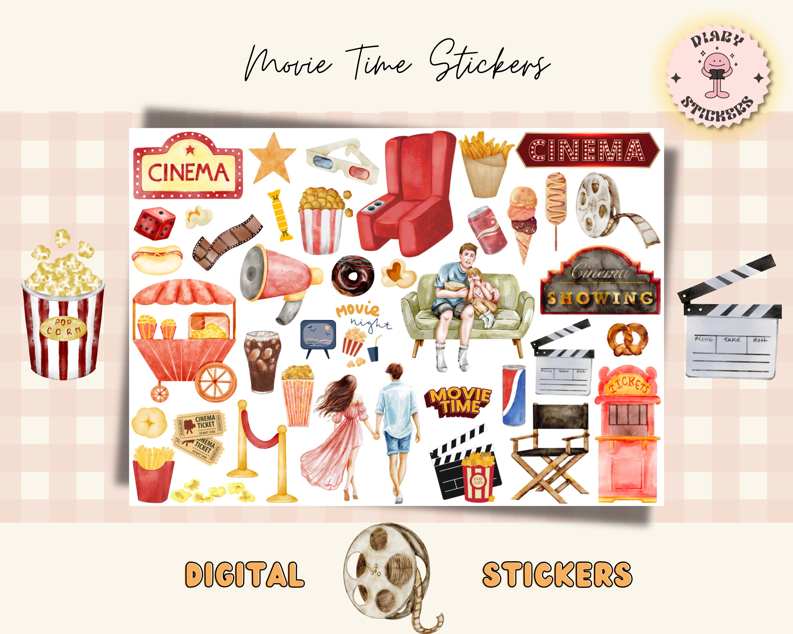 Movie Night Digital Stickers, Goodnotes Planner (PNG) - Etsy