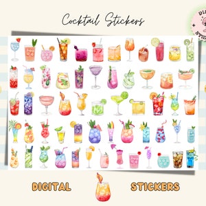 120 Cocktail Drink Digital Stickers for Goodnotes, Cocktail Pre-cropped ...