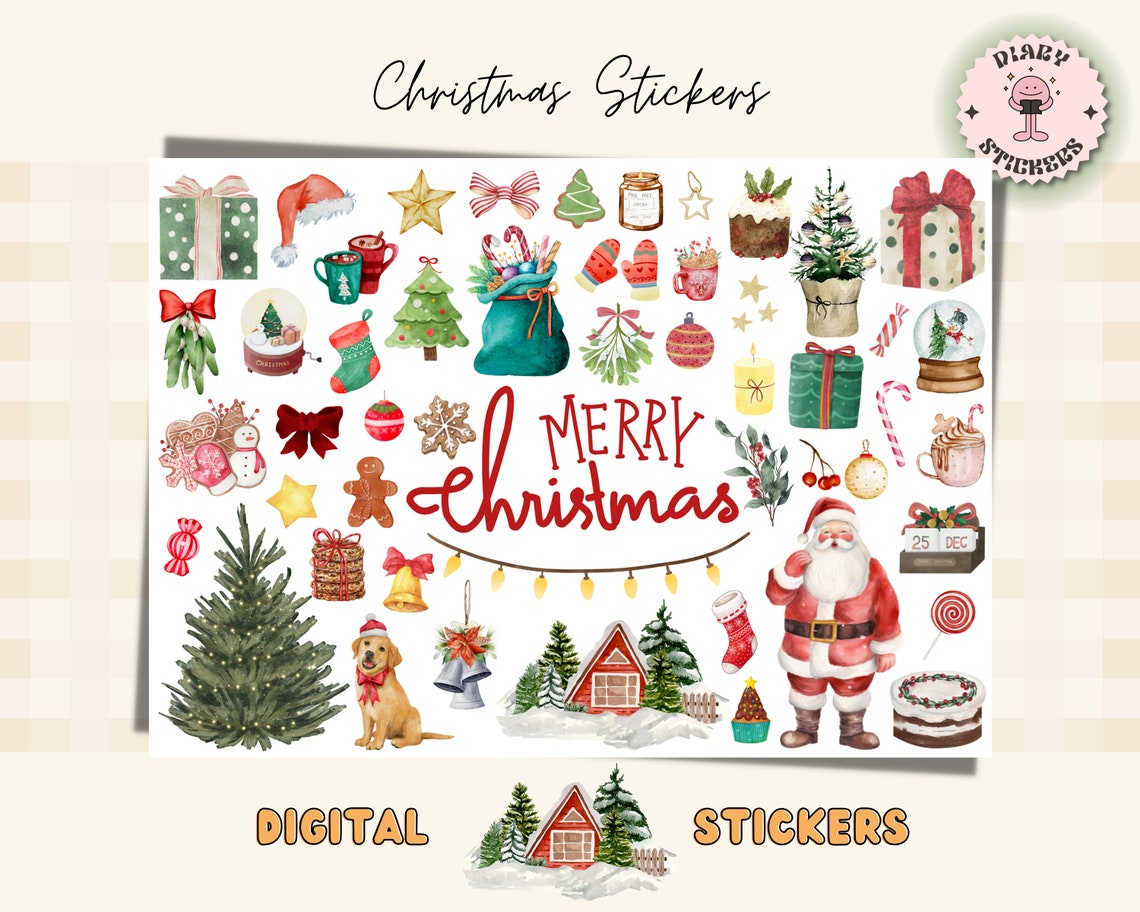 Christmas Digital Stickers, Christmas Stickers, Holiday Stickers ...