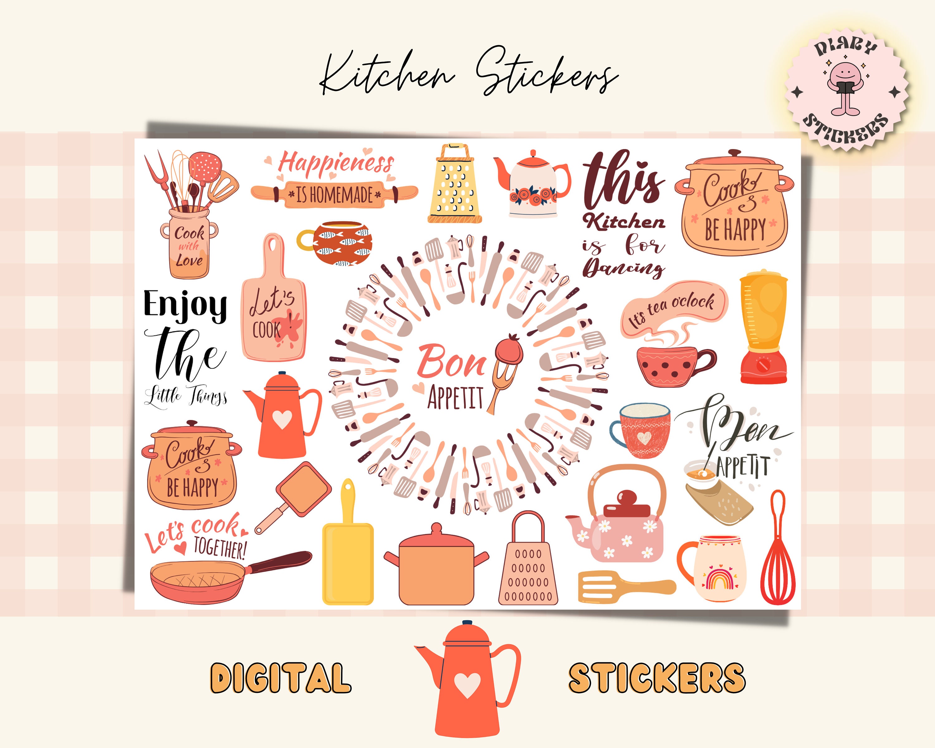 Kitchen Utensil Digital Stickers for Goodnotes, Kitchen Pre-cropped ...
